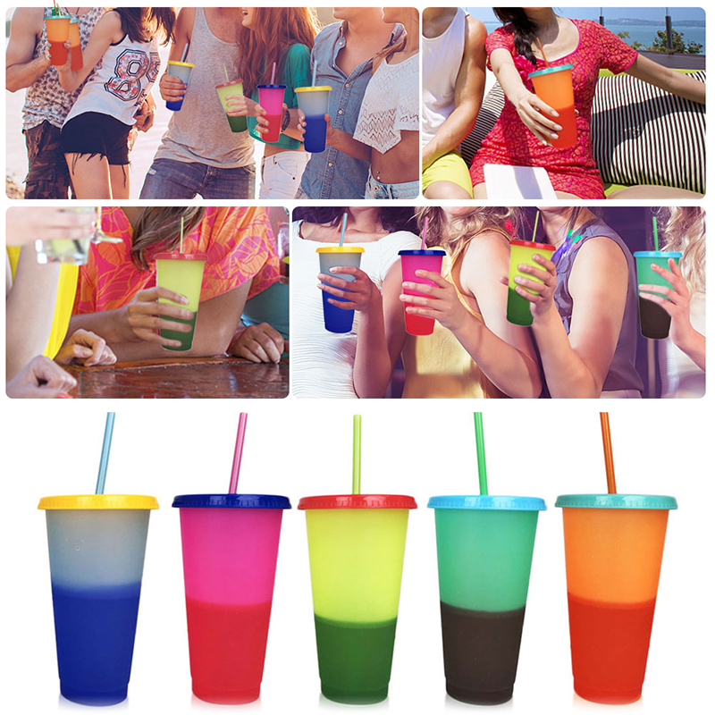 700ml Hot Sale Custom Cold Water Plastic Color Change Mug with Straw ...