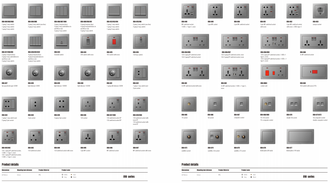 B20 Series 1Gang 2Pin Switch Socket With PC Materical Different Color ...
